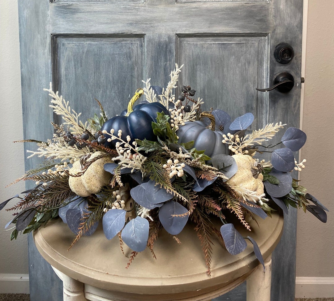 Large Blue Fall Centerpiece With Pumpkins Island Centerpiece - Etsy
