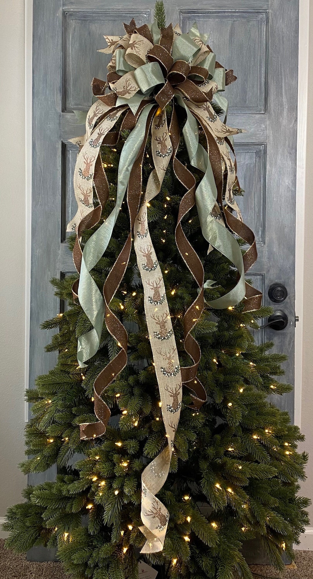 Rustic Christmas Tree Topper Bow, Large Christmas Bow Tree Topper ...