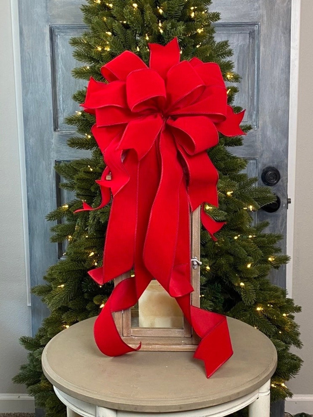 Red Velvet Christmas Tree Topper With Long Streamers, Wreath Bow, Large ...
