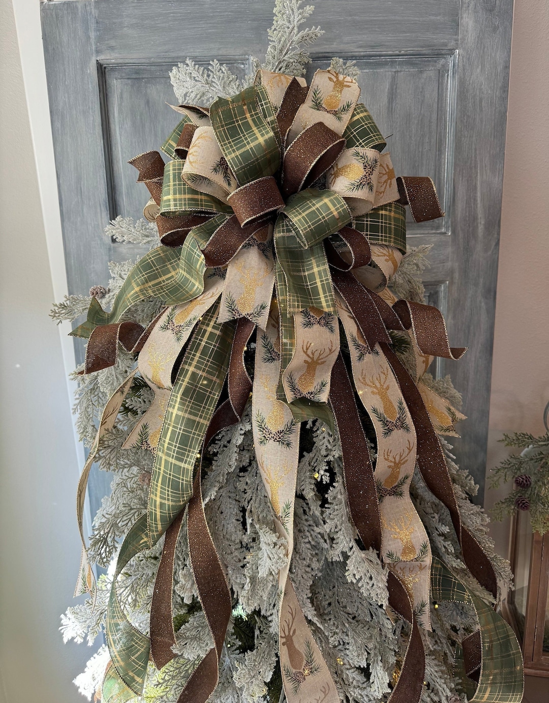 Rustic Christmas Tree Topper Bow, Large Christmas Bow Tree Topper ...