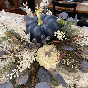 Large Blue Fall Centerpiece With Pumpkins Island Centerpiece - Etsy