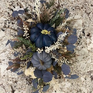 Large Blue Fall Centerpiece With Pumpkins Island Centerpiece - Etsy