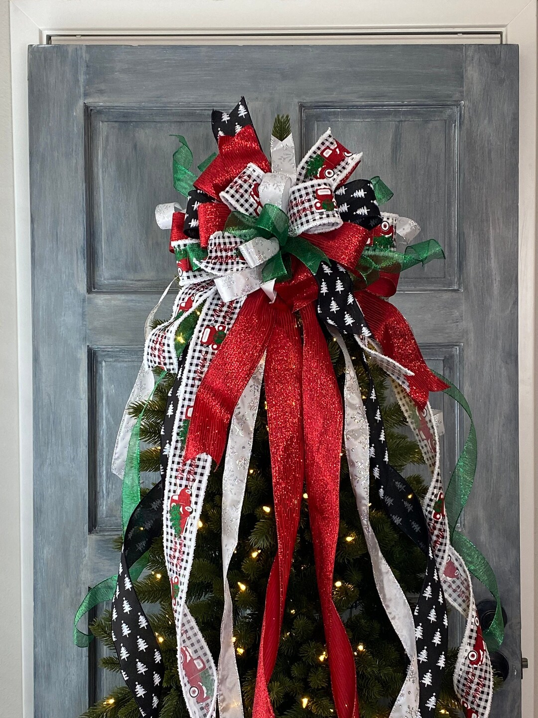 XXL Christmas Tree Topper Bow With Long Streamers, Whimsical Red Truck ...