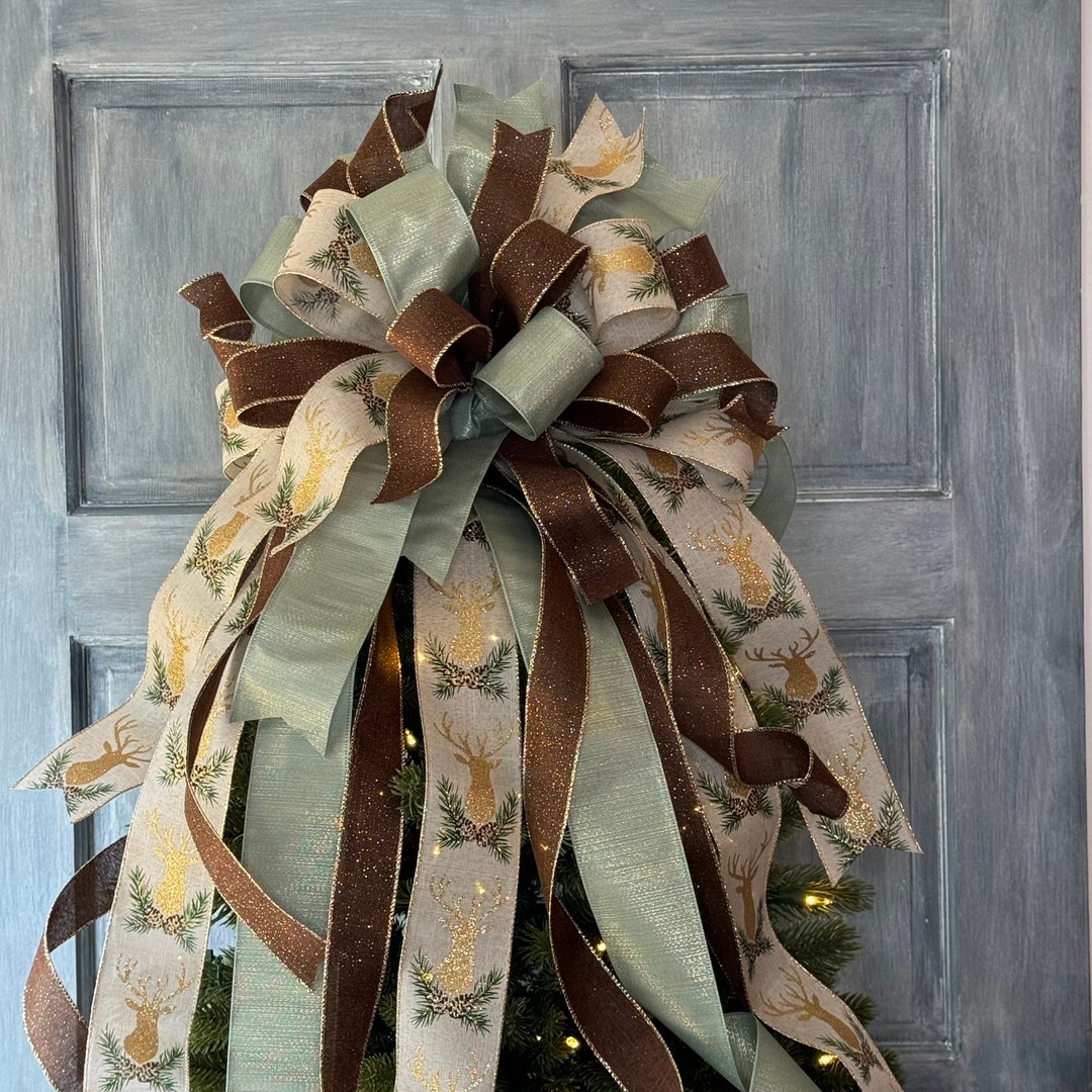 Rustic Christmas Tree Topper Bow, Large Christmas Bow Tree Topper ...