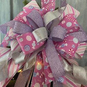 Whimsical Pink Pastel Candyland Tree Topper Bow, Tree Topper Bow With ...