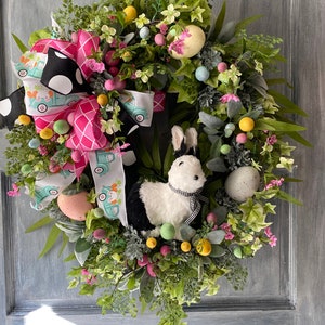 Spring Rabbit and Egg Door Decoration, Easter Egg Wreath With Bunny for ...