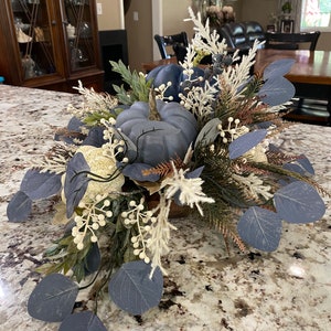 Large Blue Fall Centerpiece With Pumpkins Island Centerpiece - Etsy