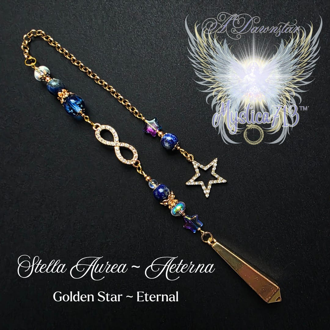 Stella Aurea Aeterna Golden Metal Crystal Pendulum Lapis Lazuli Star ...