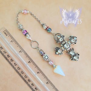 Gothic Cross Brooch Pendulum With Opalite and Sparkly Rhinestone ...