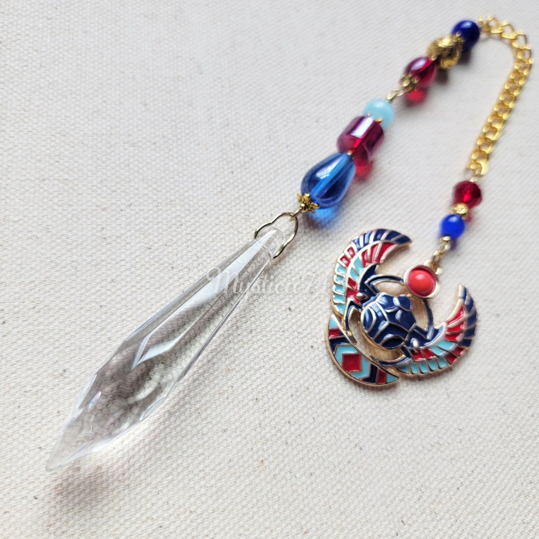 Egyptian Scarab Beetle Crystal Prism Pendulum red and Blue With Golden ...