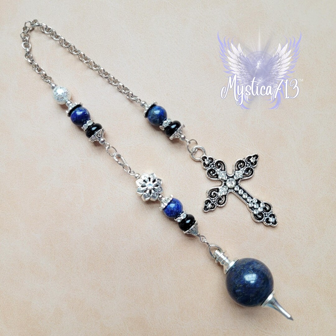 Gothic Cross Pendulum With Lapis Lazuli Sacred Stone Blue Flame - Etsy