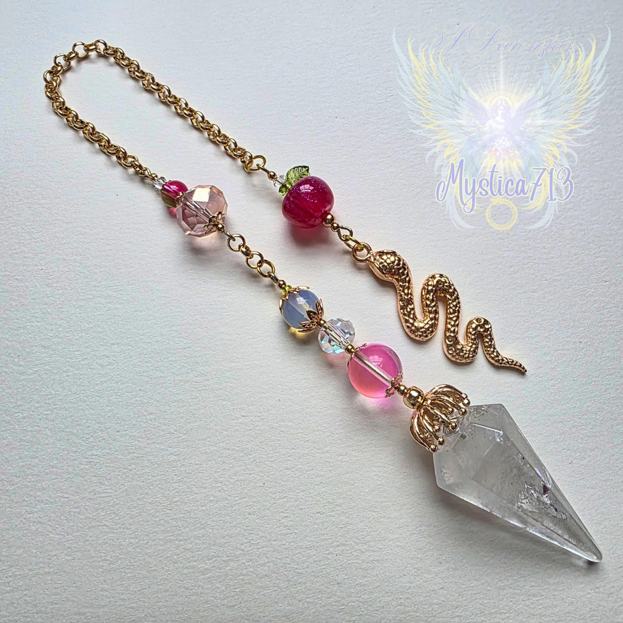 Eva Gnostica Veritas Clear Quartz Crystal Pendulum Serpent Apple Charm ...