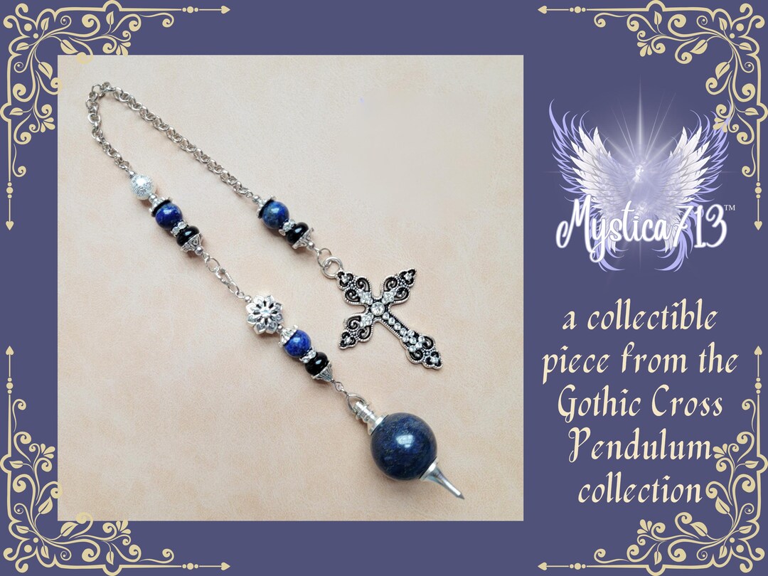 Gothic Cross Pendulum With Lapis Lazuli Sacred Stone Blue Flame - Etsy