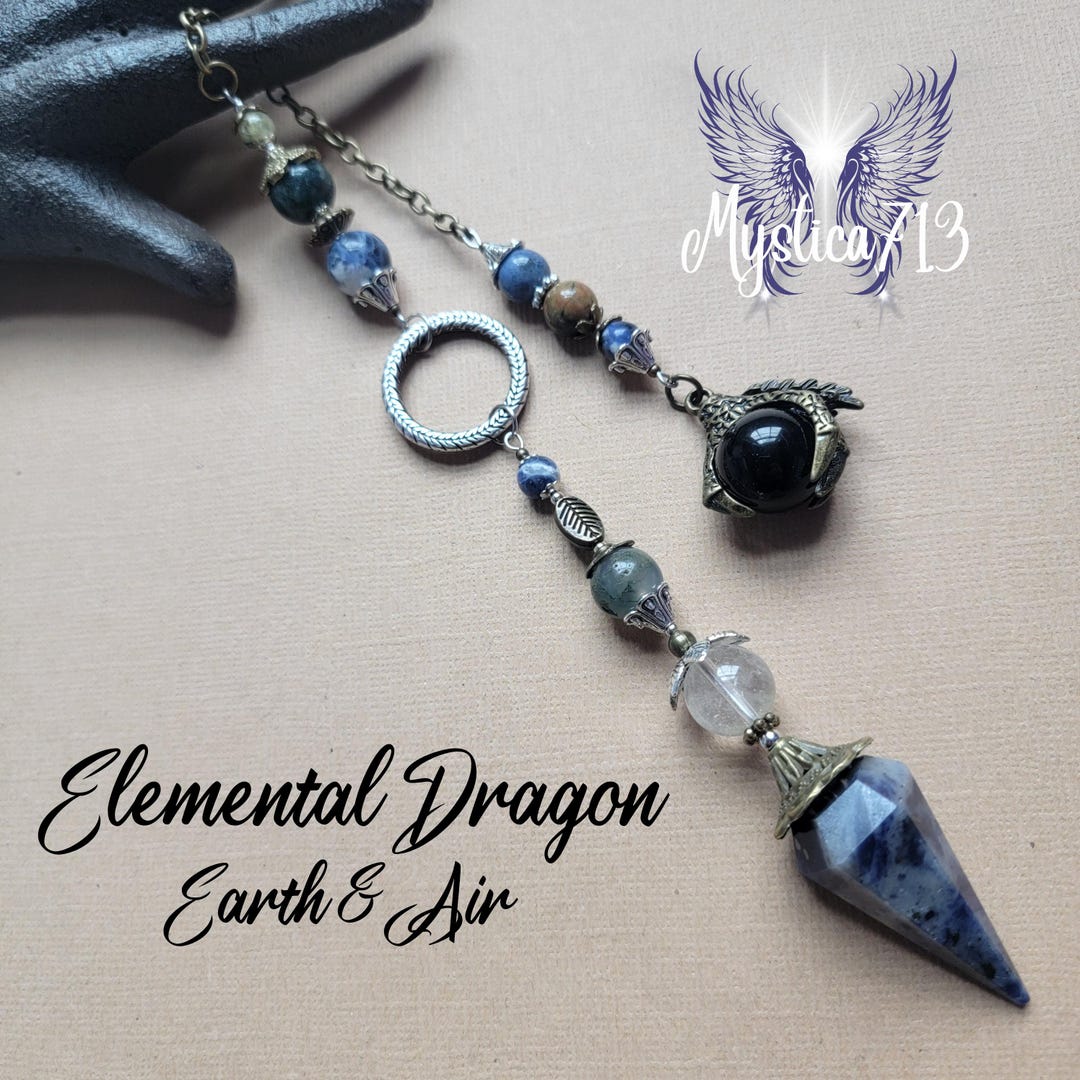 Dragon Elemental Pendulum Earth and Air sodalite quartz moss Agate ...