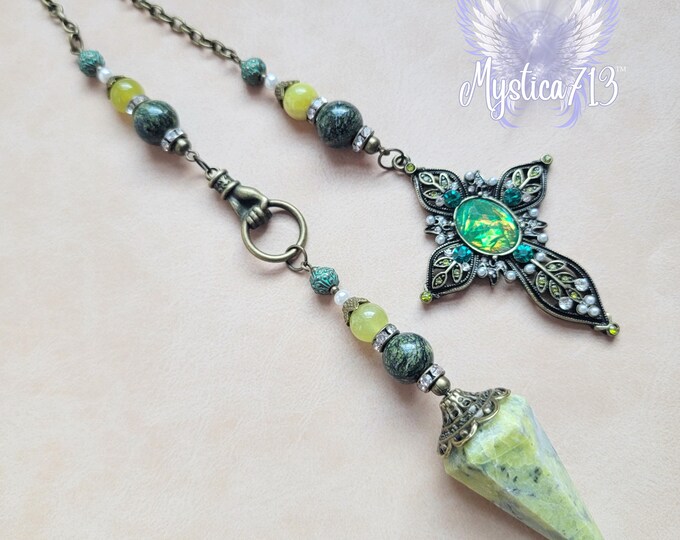 Gothic Cross Pendulum With Serpentine and Asterite Sacred Stone Green ...