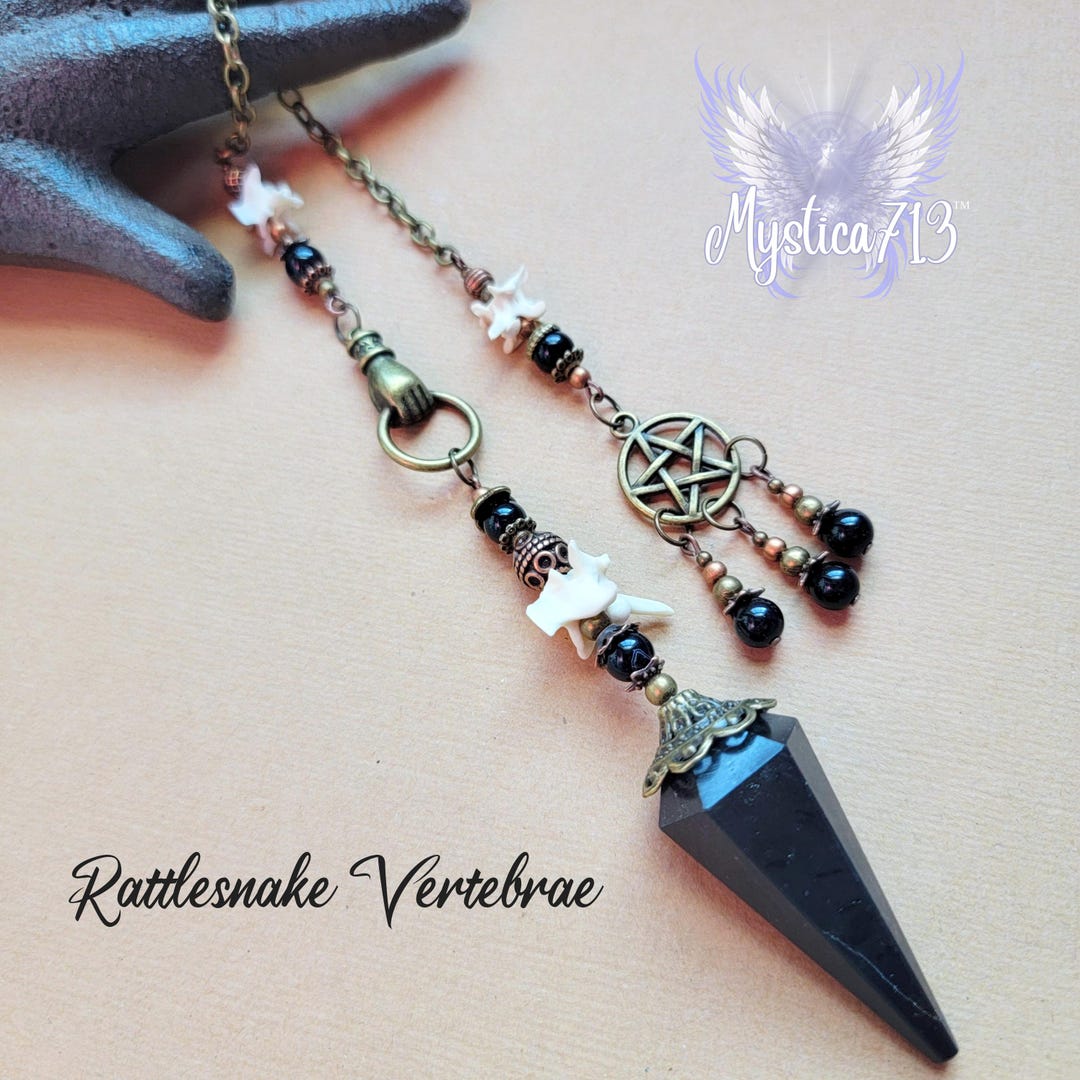 Rattlesnake Vertebrae Pendulum Black Tourmaline and Agate With Antiqued ...