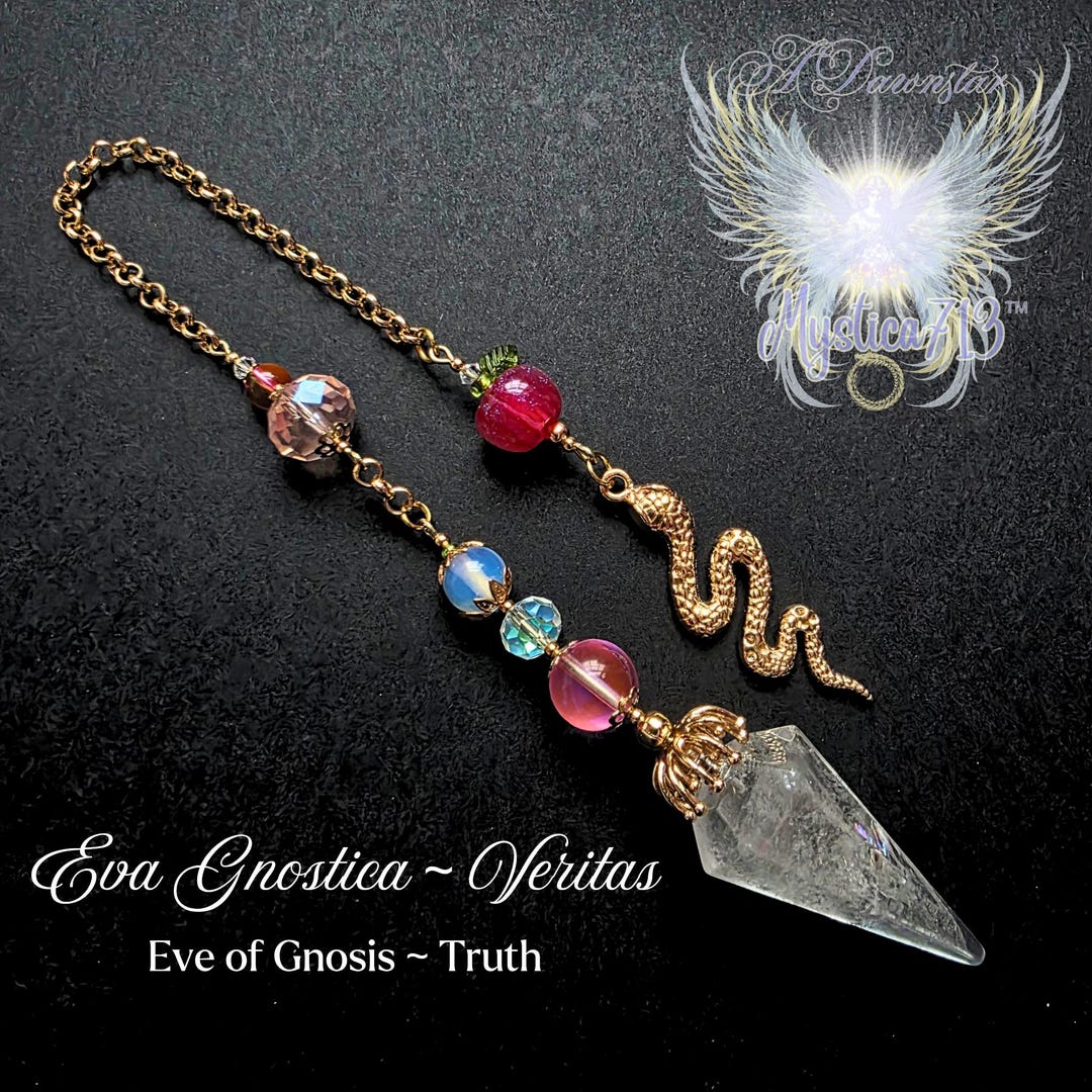 Eva Gnostica Veritas Clear Quartz Crystal Pendulum Serpent Apple Charm ...