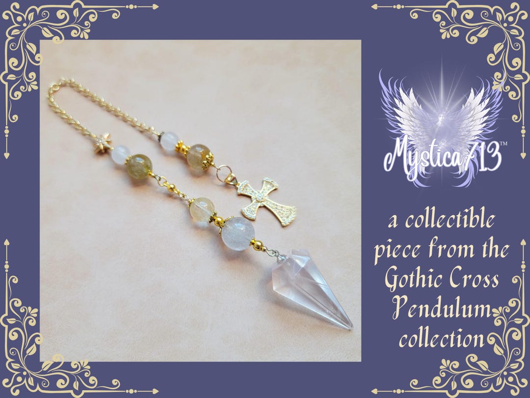 Gothic Cross Pendulum With Golden Healer, Golden Rutile, and Clear ...