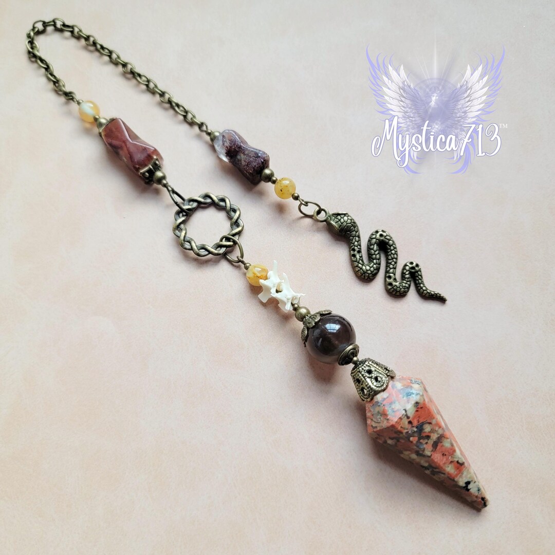 Rattlesnake Vertebrae Pendulum With Unakite, Smoky Quartz, Hematoid ...