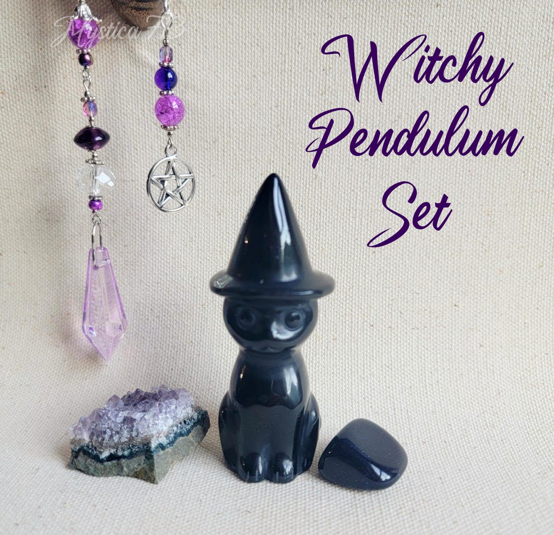 Witchy Purple Crystal Prism Pendulum Set ~witch Cat, Amethyst, Blue ...