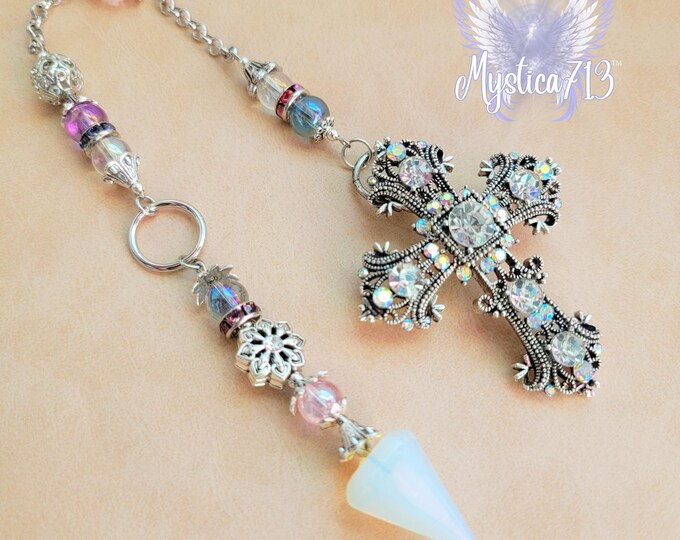 Gothic Cross Brooch Pendulum With Opalite and Sparkly Rhinestone ...