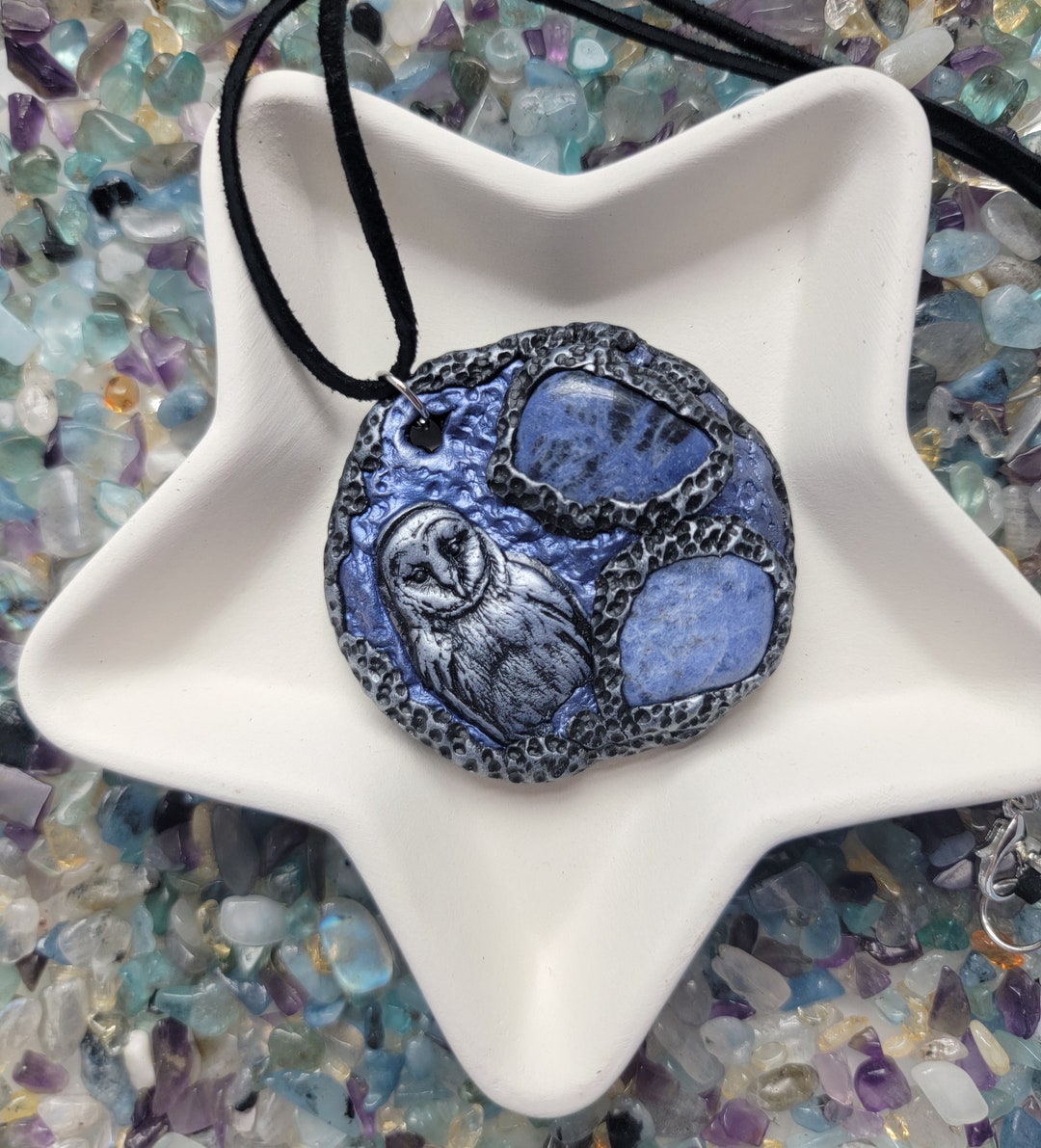 Owl With Sodalite Energy Infused Design Artisan Amulet Pendant Necklace ...