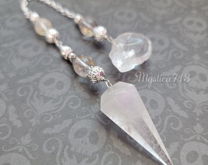 Crystal Skull Pendulum ~ Clear Quartz With Golden Healer Inclusions ...