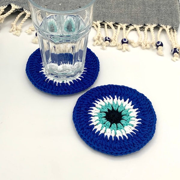 Crochet Evil Eye Coaster - Etsy