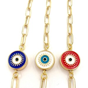 Evil Eye Bracelet, Gold Plated Paper Clip Chain, Evil Eye Connector ...