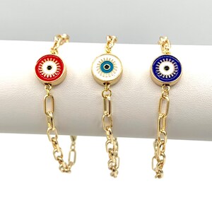 Evil Eye Bracelet, Gold Plated Paper Clip Chain, Evil Eye Connector ...