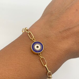 Evil Eye Bracelet, Gold Plated Paper Clip Chain, Evil Eye Connector ...