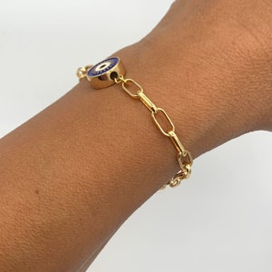 Evil Eye Bracelet, Gold Plated Paper Clip Chain, Evil Eye Connector ...