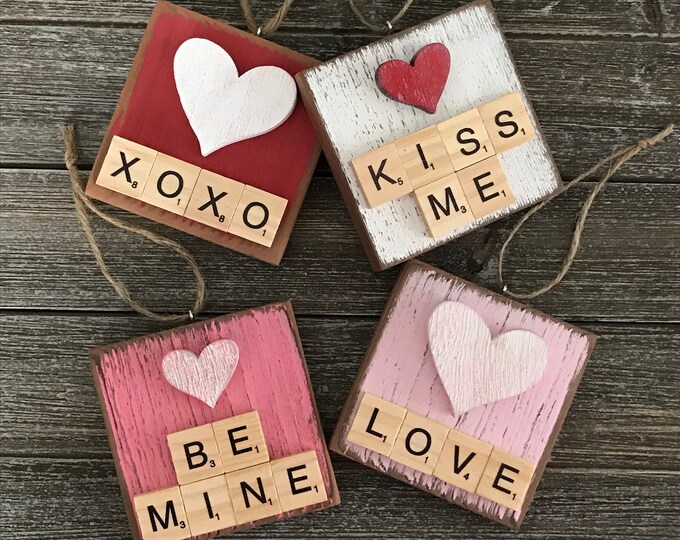 Valentines Day Decor Letter Tile Heart Ornaments - Etsy
