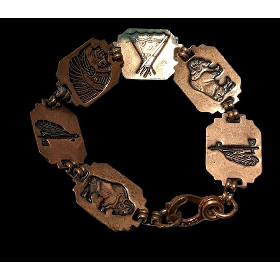 Vintage Copper Native American Link Bracelet - Gem