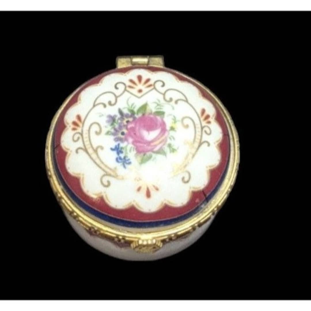 Vintage Floral Porcelain Trinket Box - Etsy