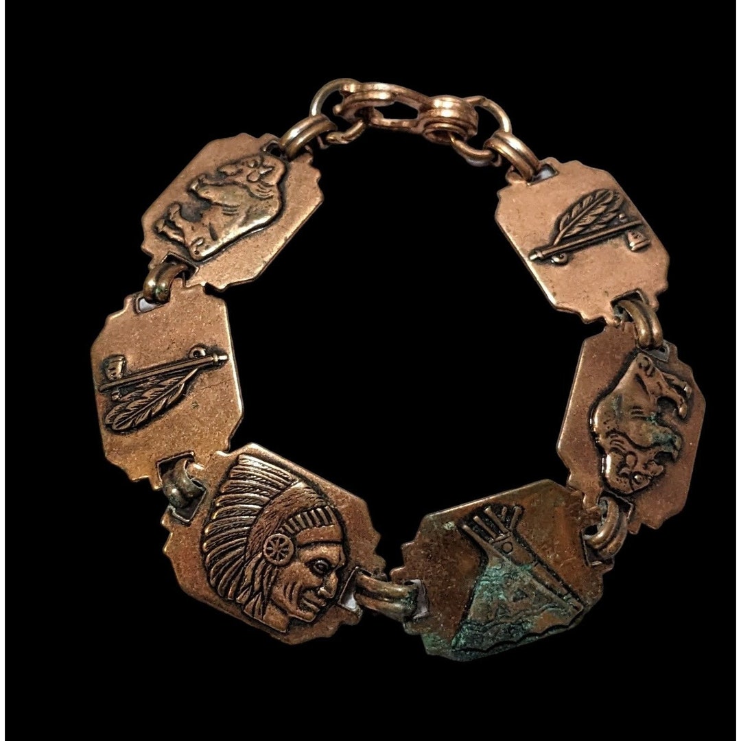 Vintage Copper Native American Link Bracelet - Etsy