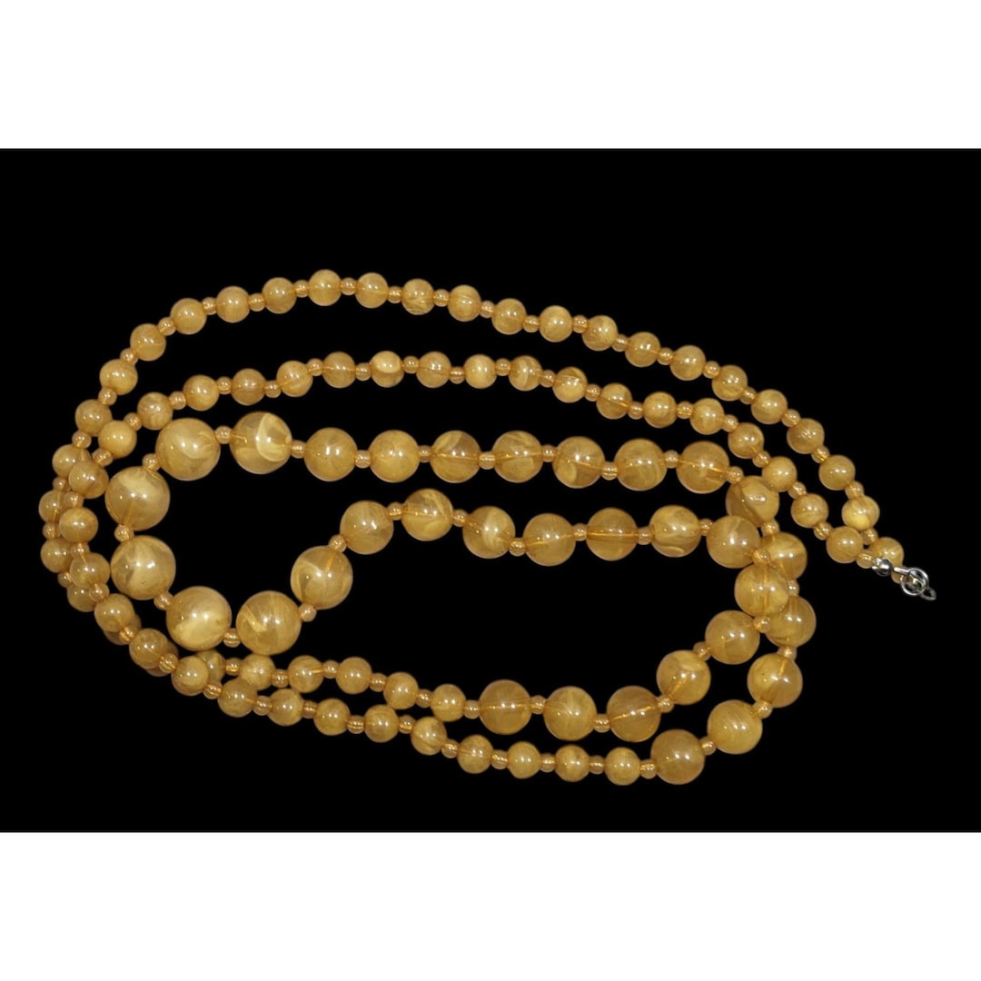 Vintage Honey Tone Beaded Opera Length Necklace - Etsy