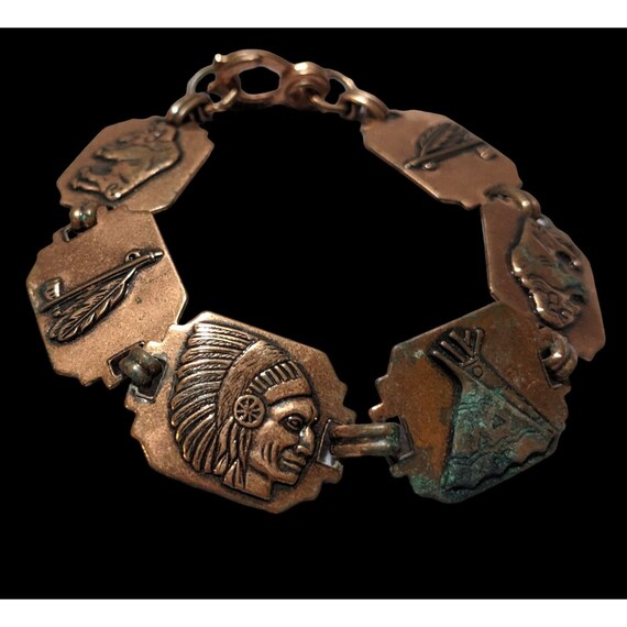 Vintage Copper Native American Link Bracelet - Gem