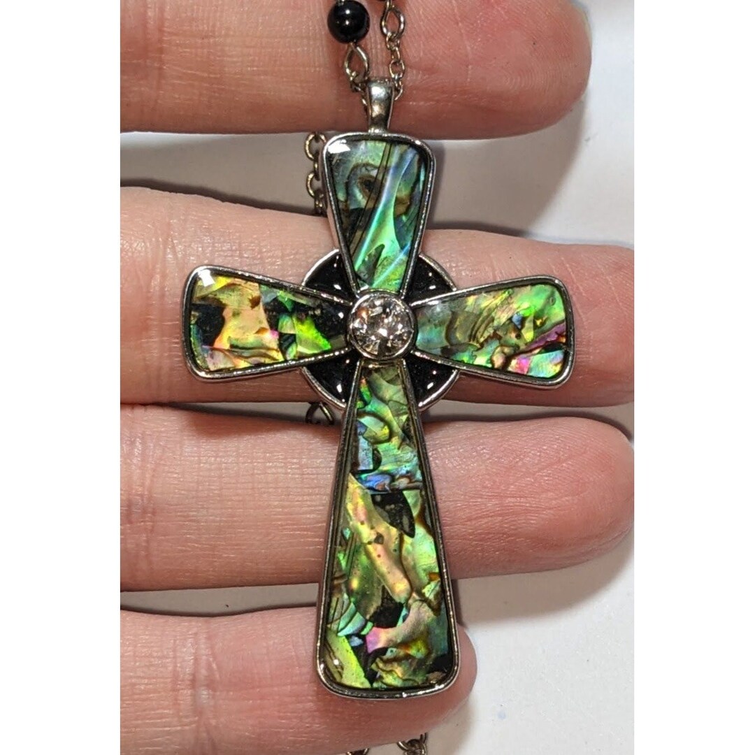 Abalone Beaded Cross Necklace - Etsy