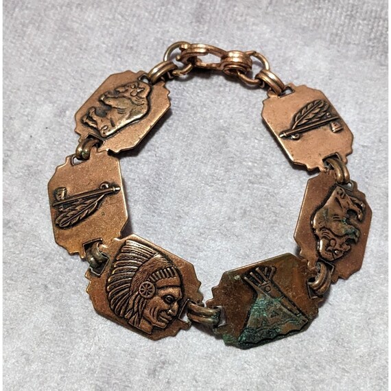 Vintage Copper Native American Link Bracelet - Gem