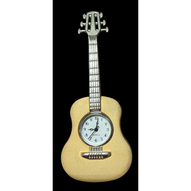 Vintage Gold Standing Metal Guitar Desk Clock - Etsy