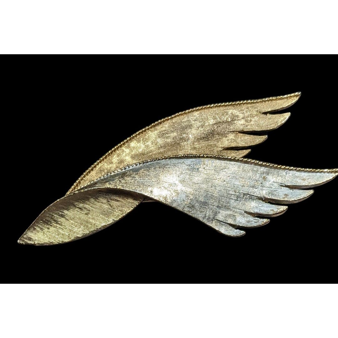 Vintage Wing Feather Art Deco Silver and Gold Tone Brooch Marked SA - Etsy