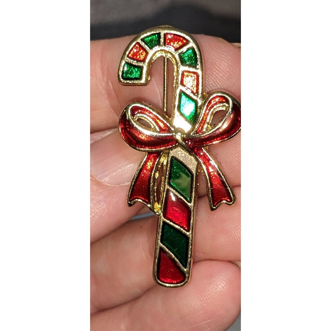 Vintage Enamel Candy Cane Brooch - Etsy