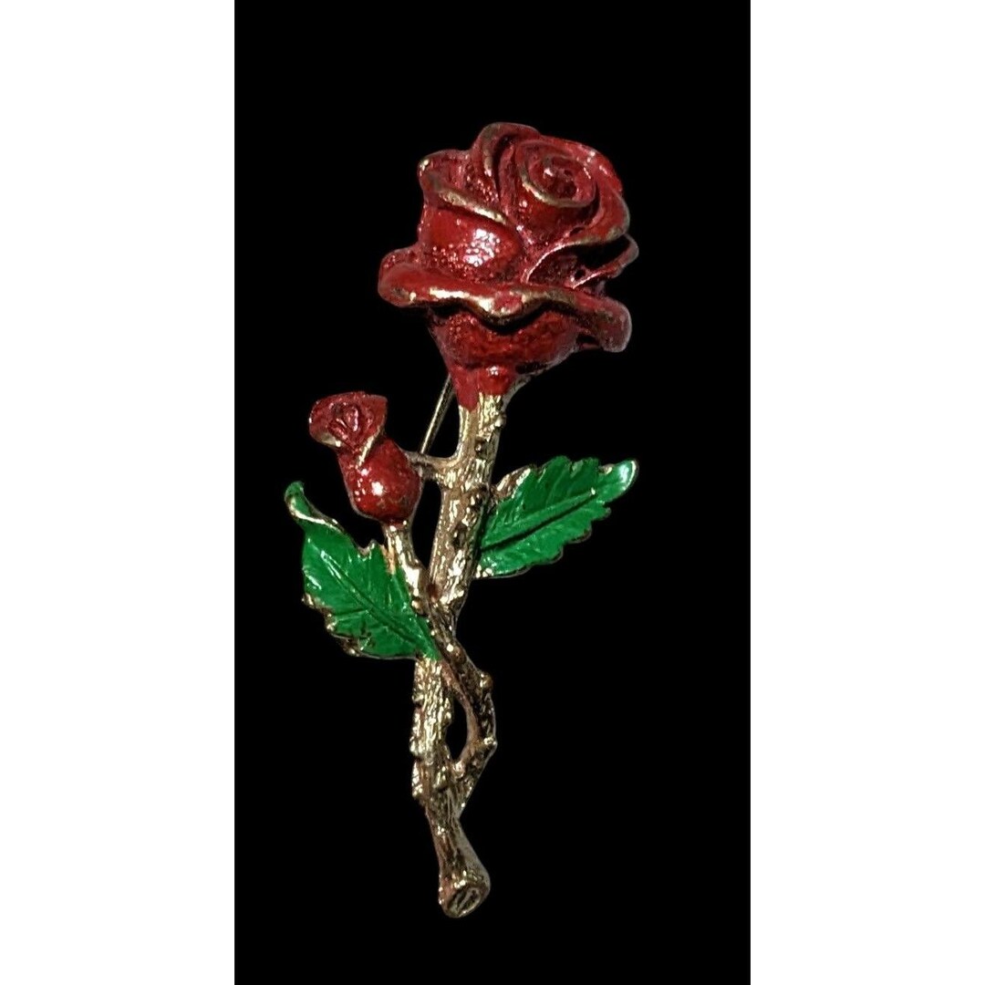 Vintage Red and Gold Enamel Rose Brooch - Etsy