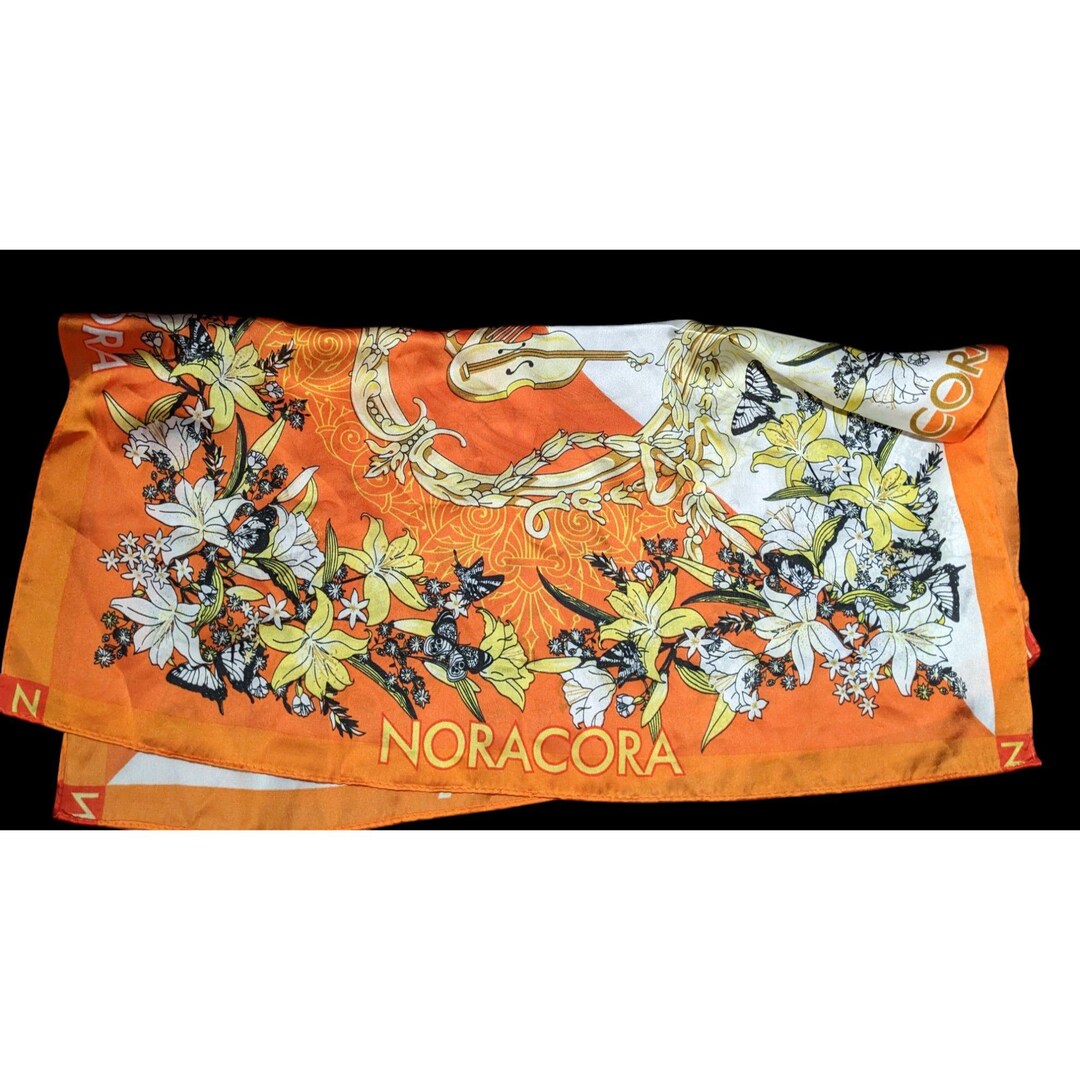 Vintage Noracora Orange Butterfly Musical Instrument Silk Scarf - Etsy