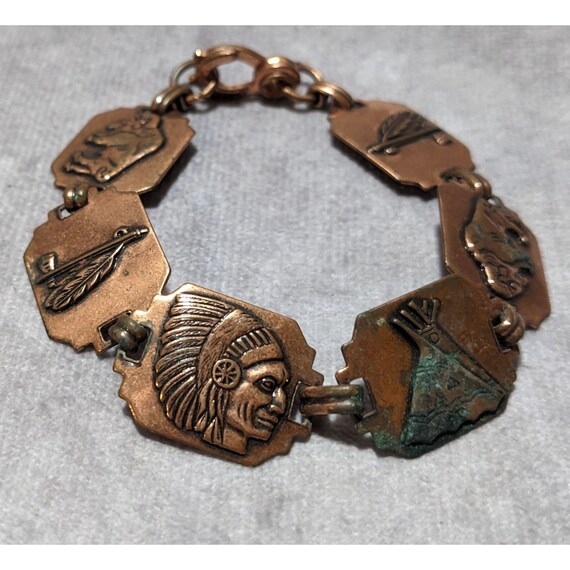 Vintage Copper Native American Link Bracelet - Gem