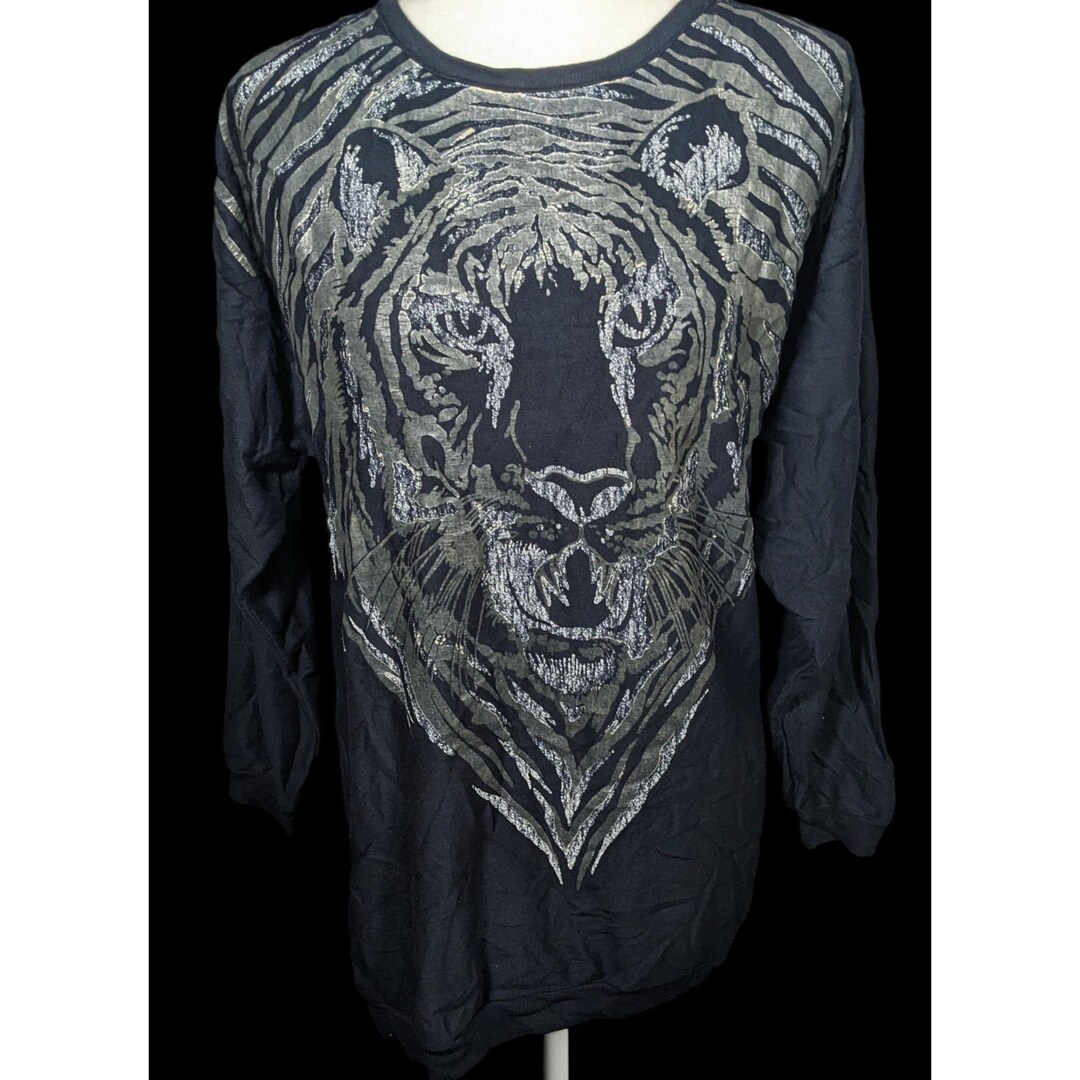 Vintage Plumo Black and Silver Tiger Sweatshirt - Etsy
