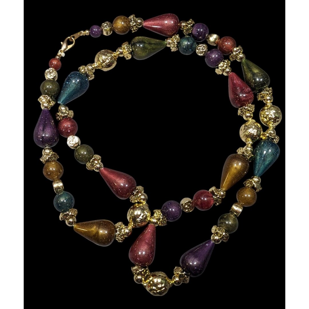 Vintage Metallic Jewel Tone Regal Beaded Necklace - Etsy