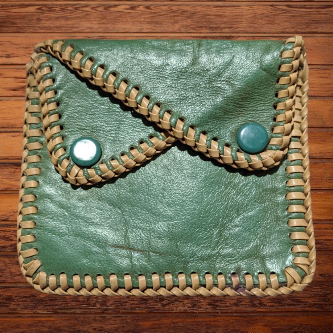 Vintage Green Leather Two Pocket Pouch - Etsy