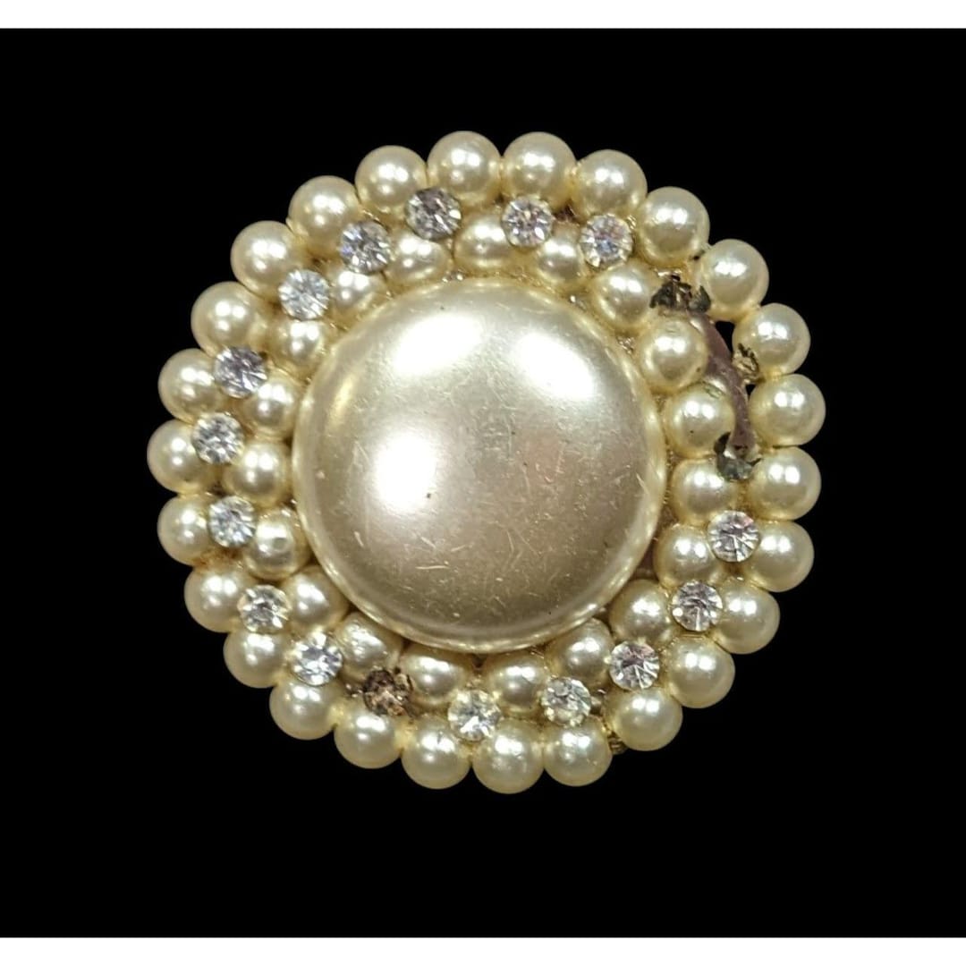 Vintage Faux Pearl Button Brooch With Faux Pearl Accents - Etsy